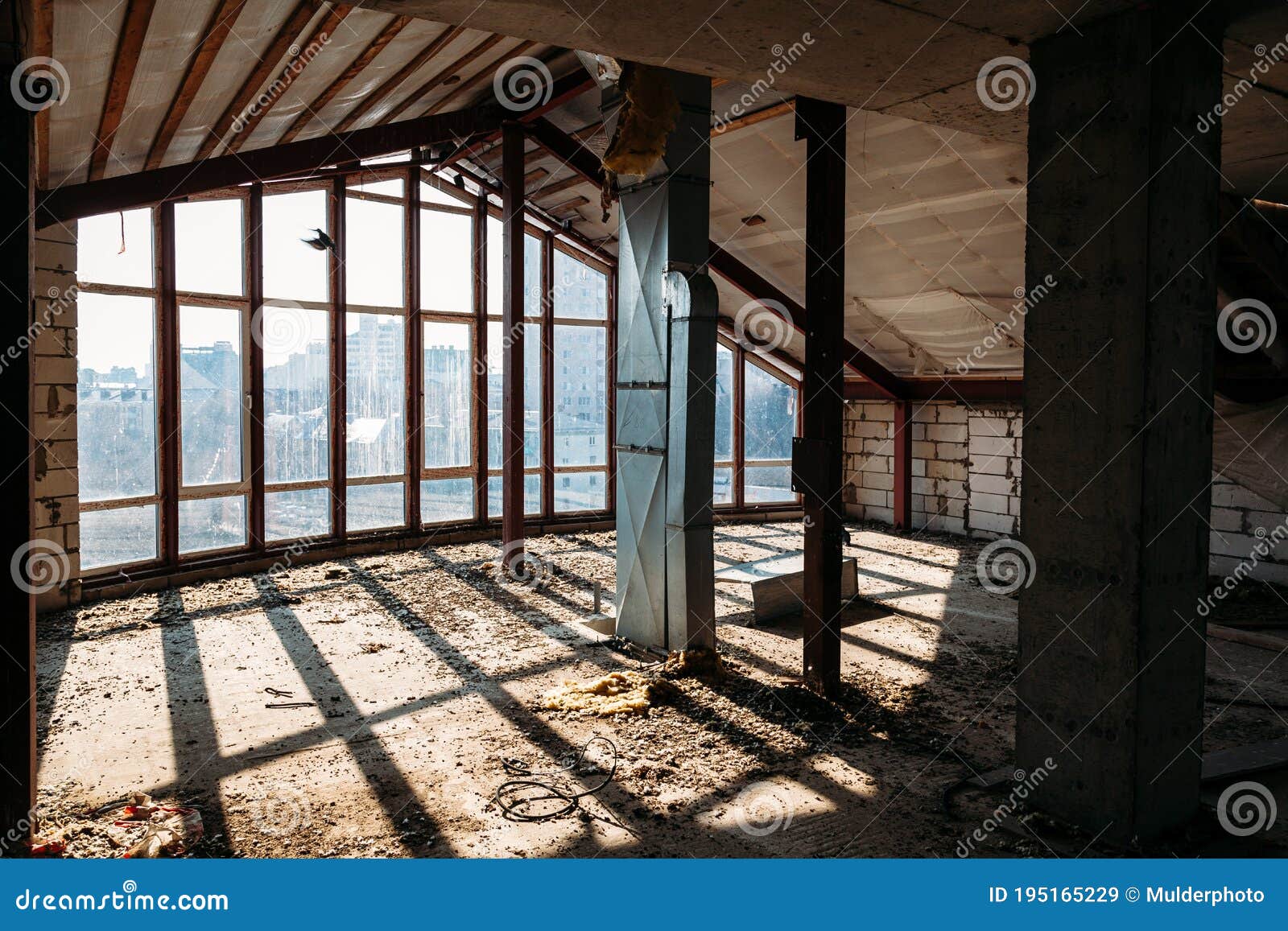 Dark Abandoned Industrial or Office Building Attic Stock Image - Image ...