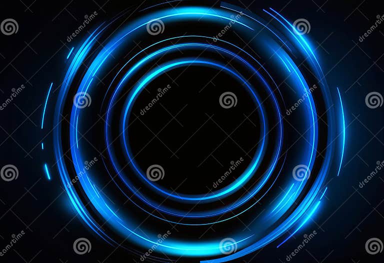 Dark Abstract Background with Blue Glowing Circle Lines Stock ...