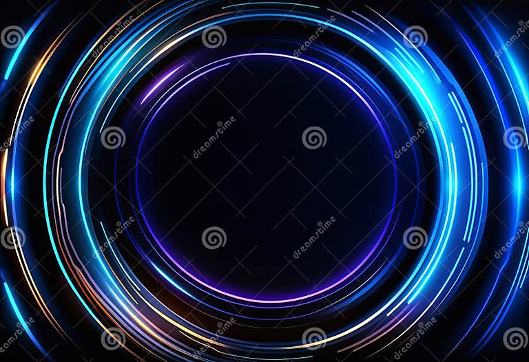 Dark Abstract Background with Blue Glowing Circle Lines Stock ...