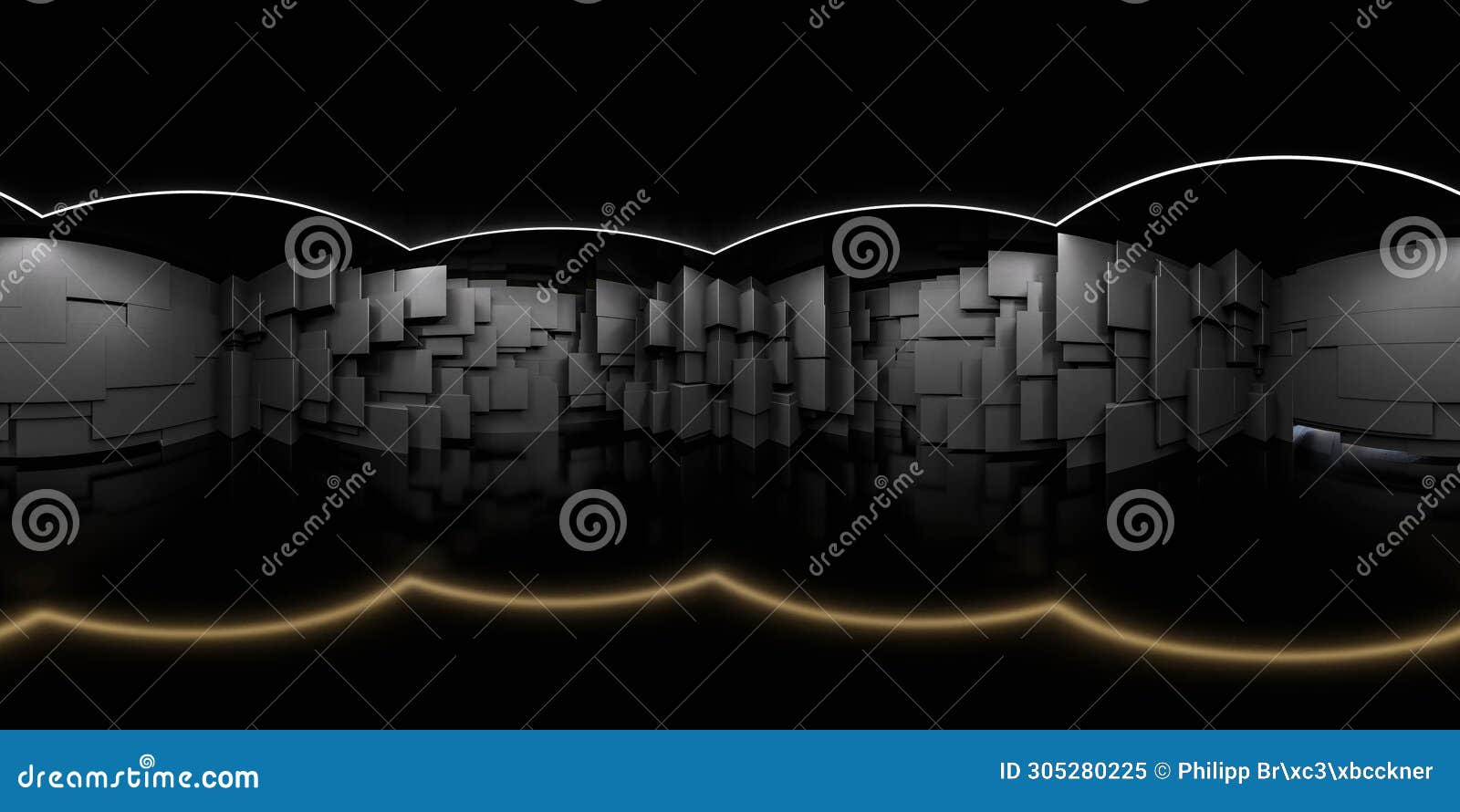 Dark Abstract Empty Room with Futuristic Cube Geometric Shaped Walls ...