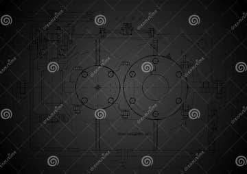 Dark Abstract Engineering Drawing Stock Vector - Illustration of curve ...