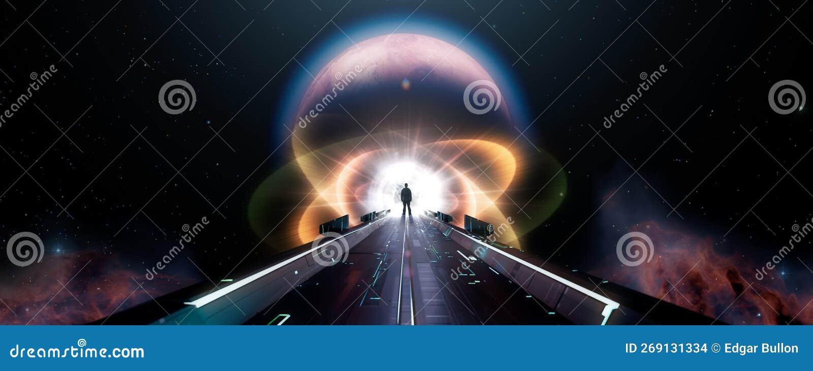 Dark Abstract Sci Fi Path with Outer Space and Planet in Background ...