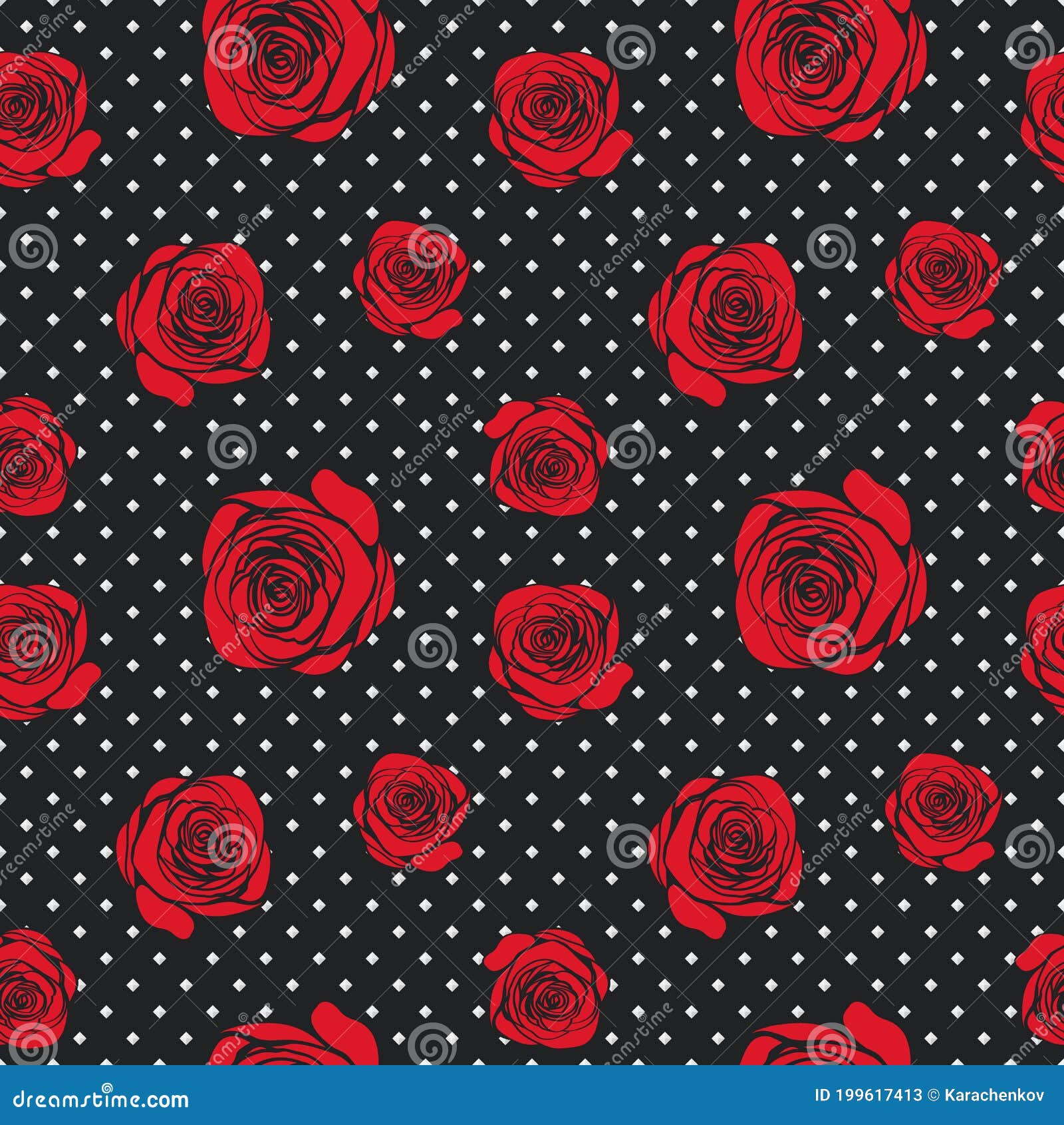 Dark Abstract Seamless Pattern with Red Roses on Geometric Black ...