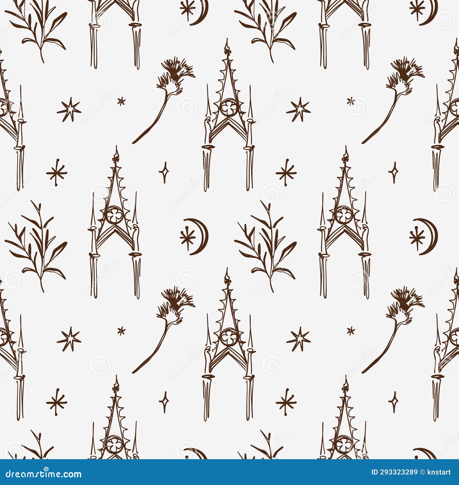 Dark Academia Line Art Gothic Architecture Element Seamless Pattern ...