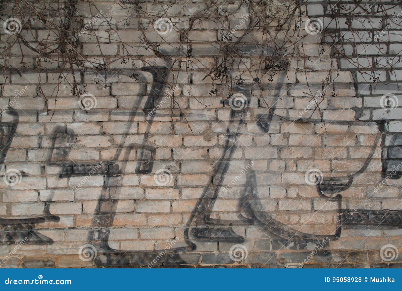 Dark Aged Brick Wall Graffiti Background Stock Photo - Image of winter ...