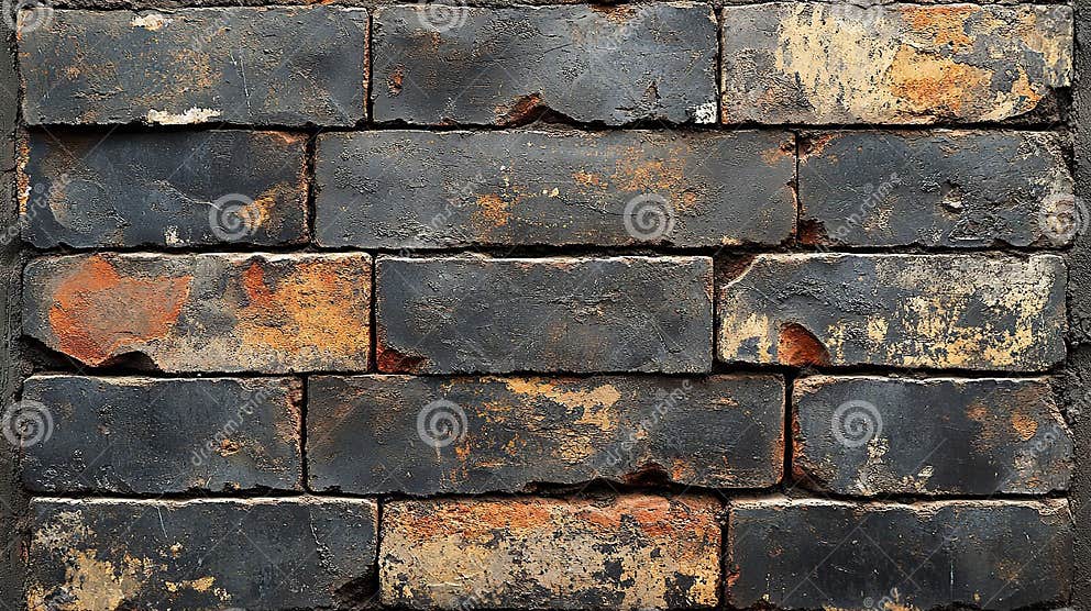 Dark, Aged Brick Wall Texture with Variations in Color and Some Damaged Bricks Stock ...