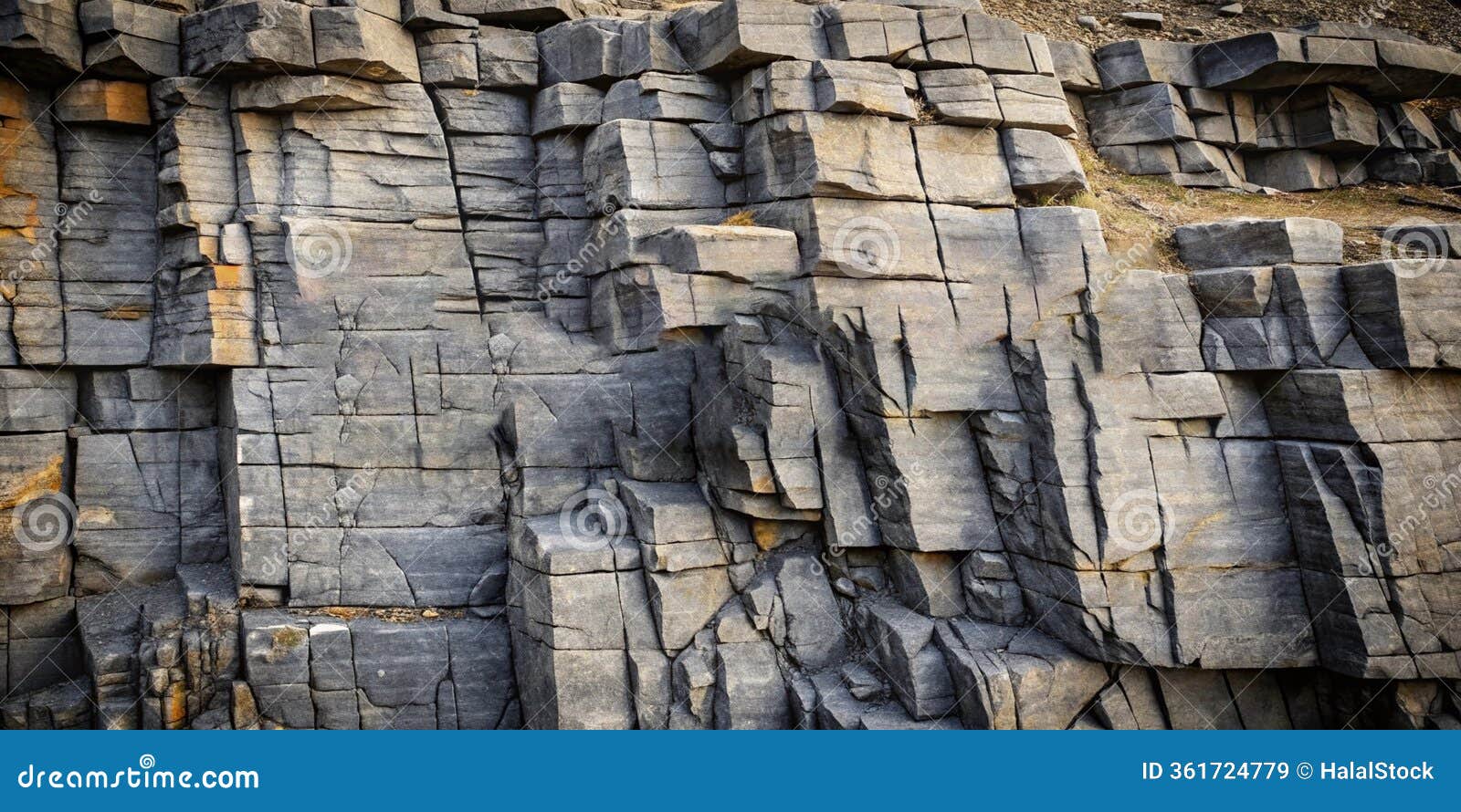 Cliff Face Layers Of Dark Grey Slate Rock Crevices, Detailed Rough ...
