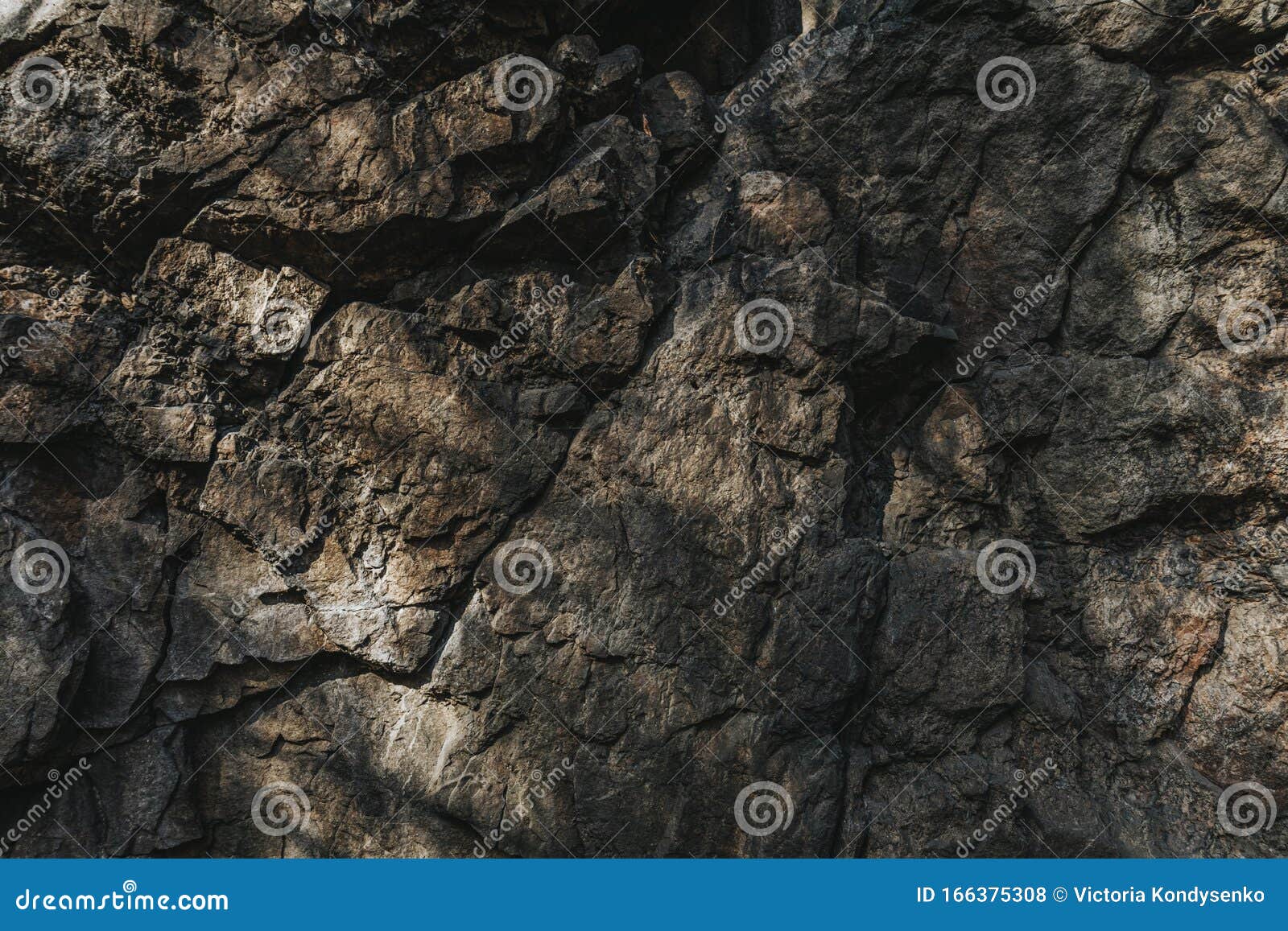 Dark Aged Shabby Cliff Face and Divided by Huge Cracks and Layers ...