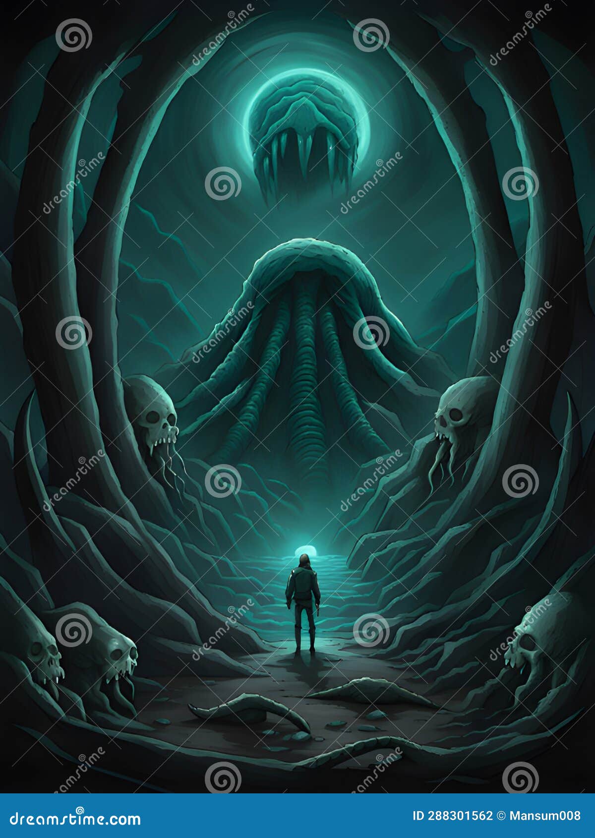 Dark Alien in the Dark Cave, Ai Generated Stock Illustration ...