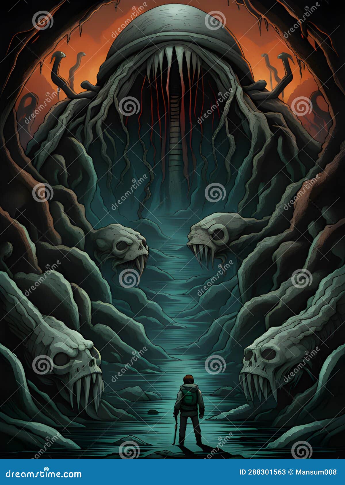Dark Alien in the Dark Cave, Ai Generated Stock Illustration ...