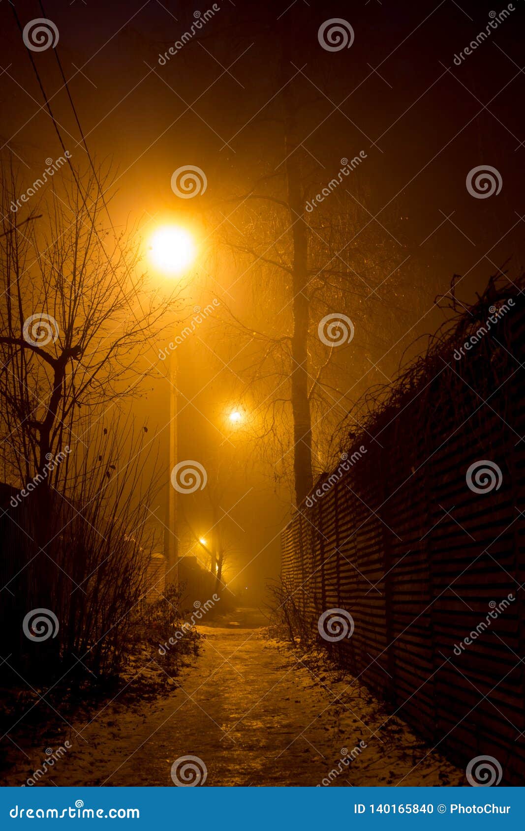 The Dark Alley between the Fences at Night Stock Photo - Image of ...