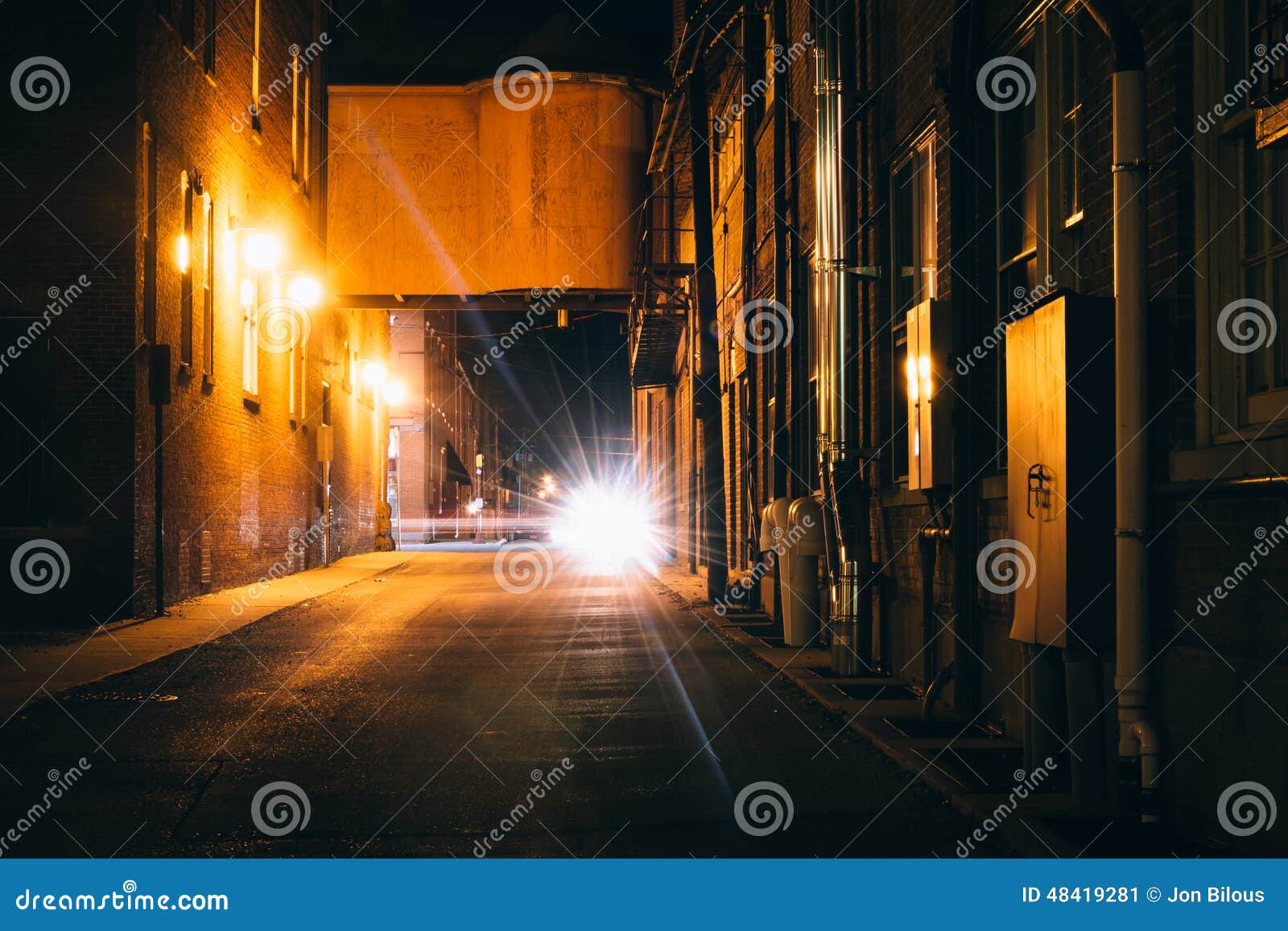 Dark Alley at Night in Hanover, Pennsylvania. Stock Image - Image of ...