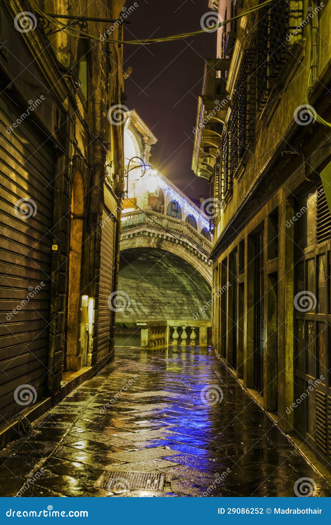 Dark Alley in Venice with Rialto Bridge Stock Photo - Image of grand ...