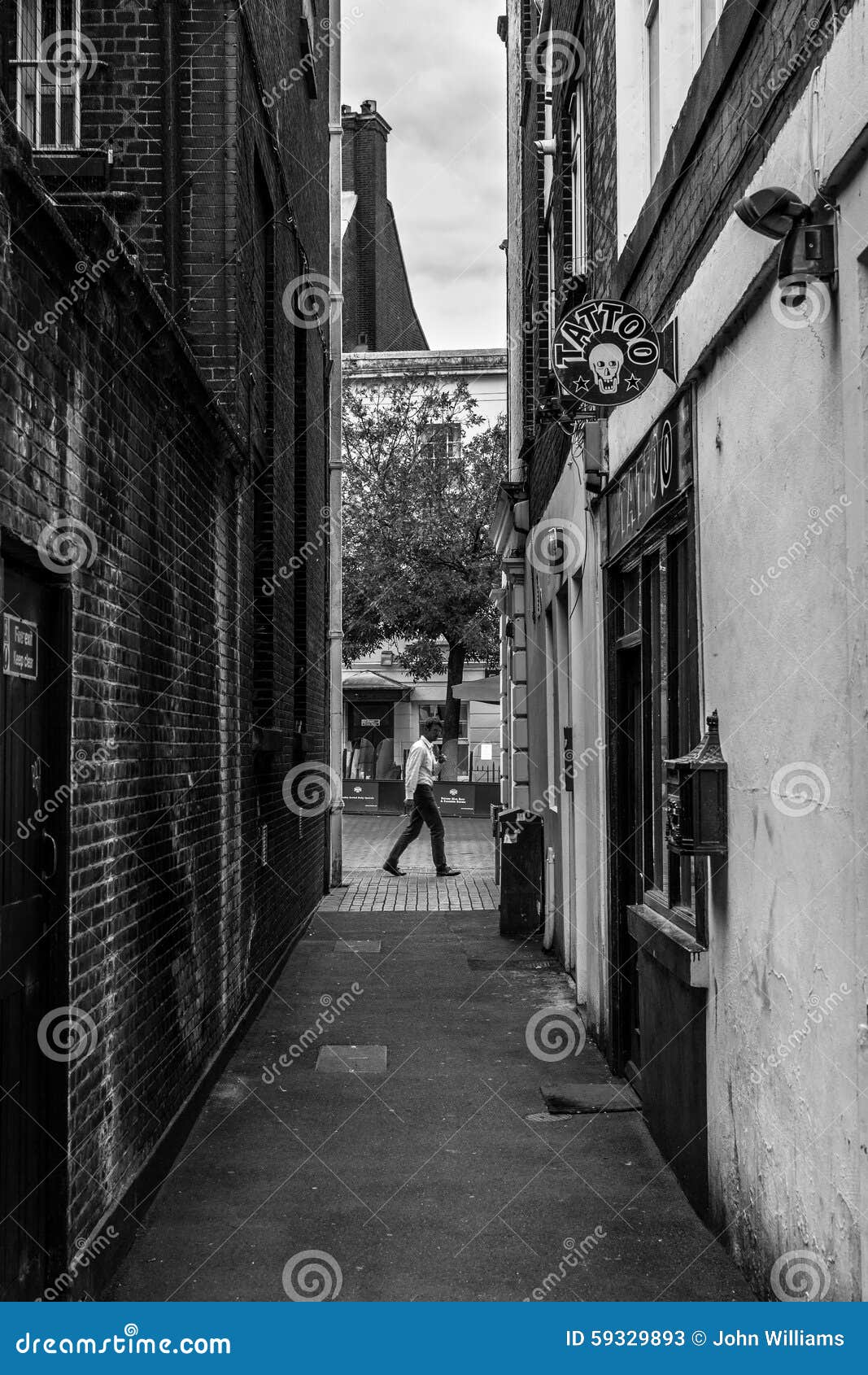 Dark Alleyway and Man Walking Editorial Stock Photo - Image of lonely ...