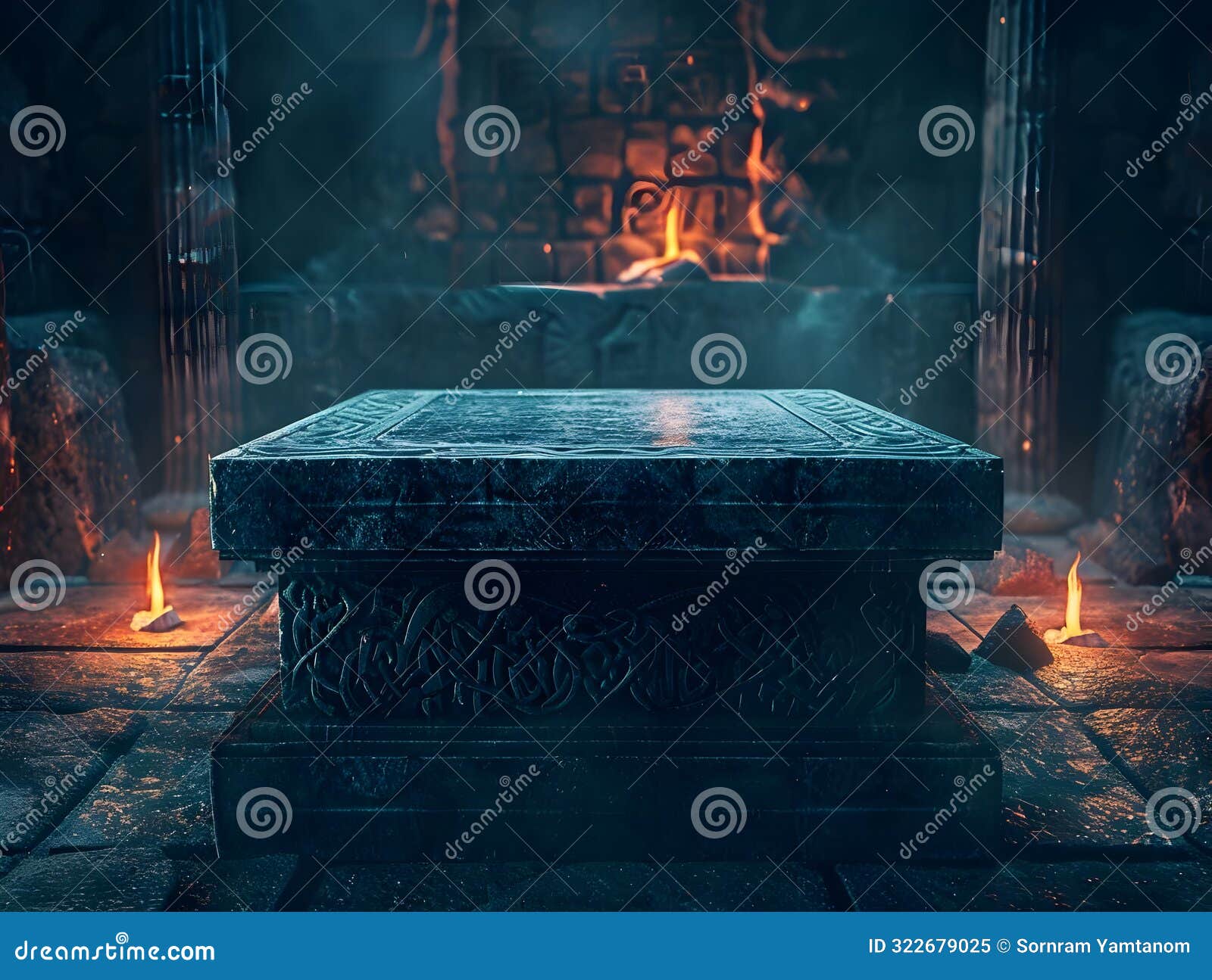 A Dark Altar with Glowing Runes Stock Illustration - Illustration of ...