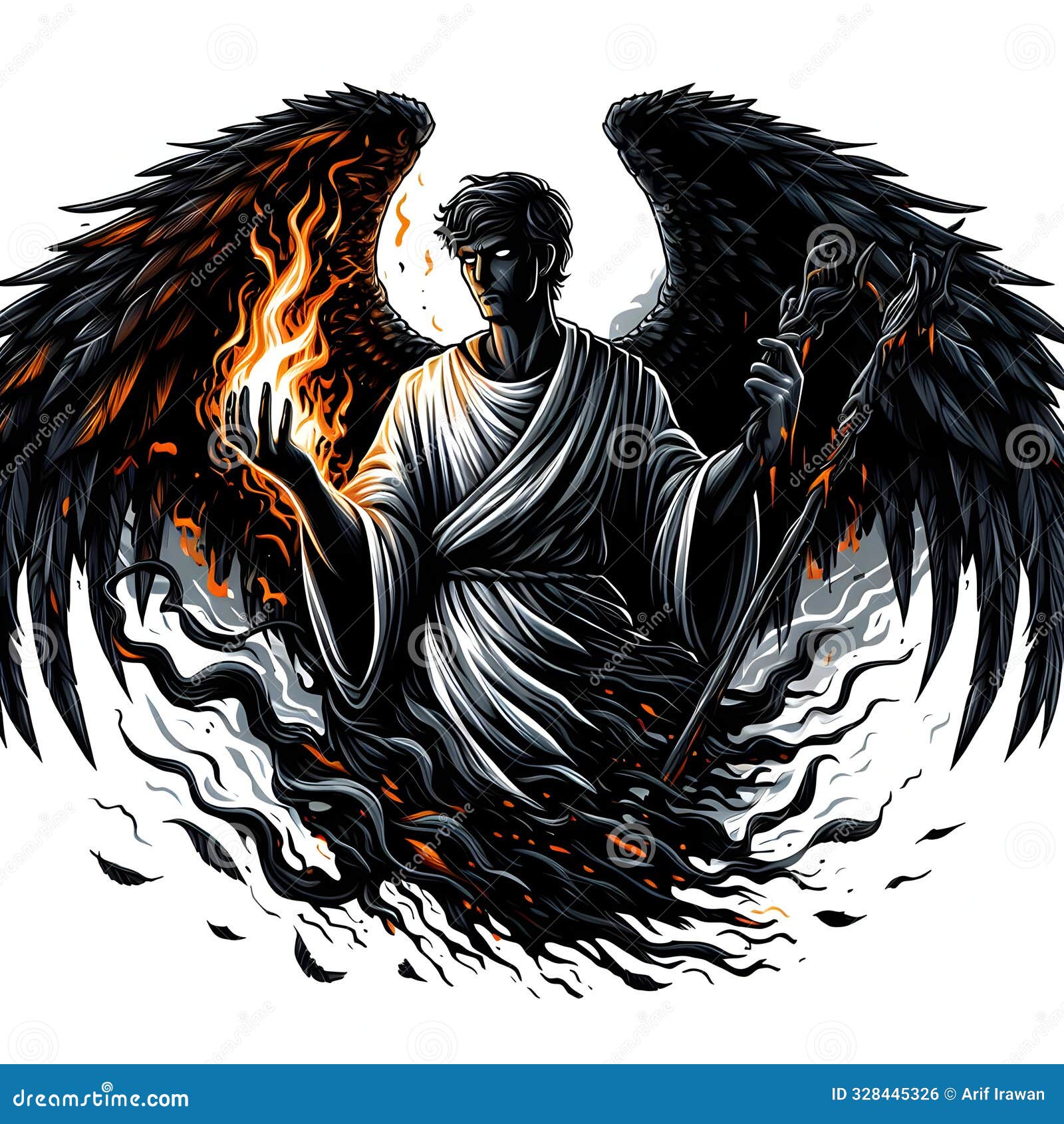 Dark Angel Carrying Fire in Hand Stock Illustration - Illustration of ...