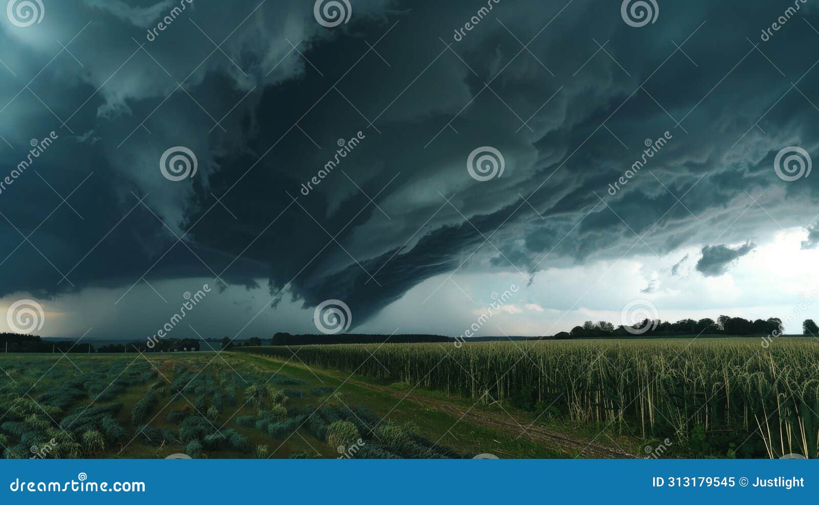 Dark Angry Clouds Hover Above a Peaceful Countryside As a Massive ...