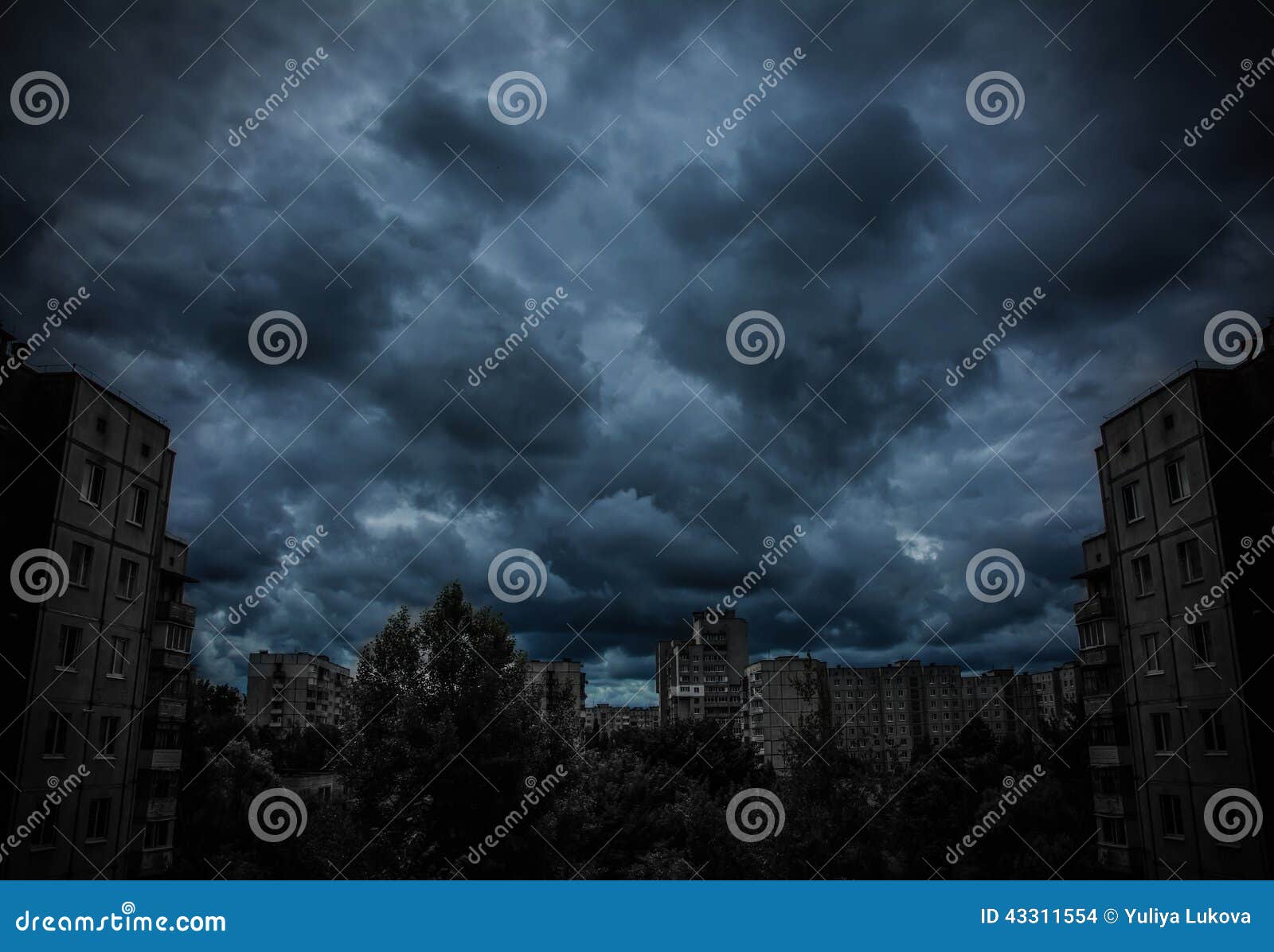 Dark Apocalyptic View of a City Stock Photo - Image of bushes, house ...