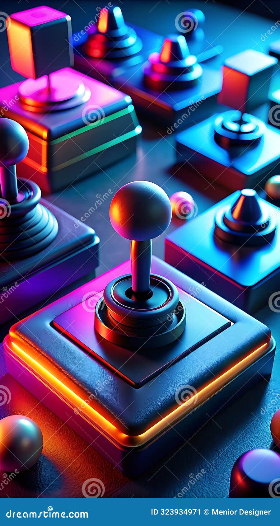 Dark Arcade Blacks Meet Glowing Neon in Patterns. Stock Image - Image ...