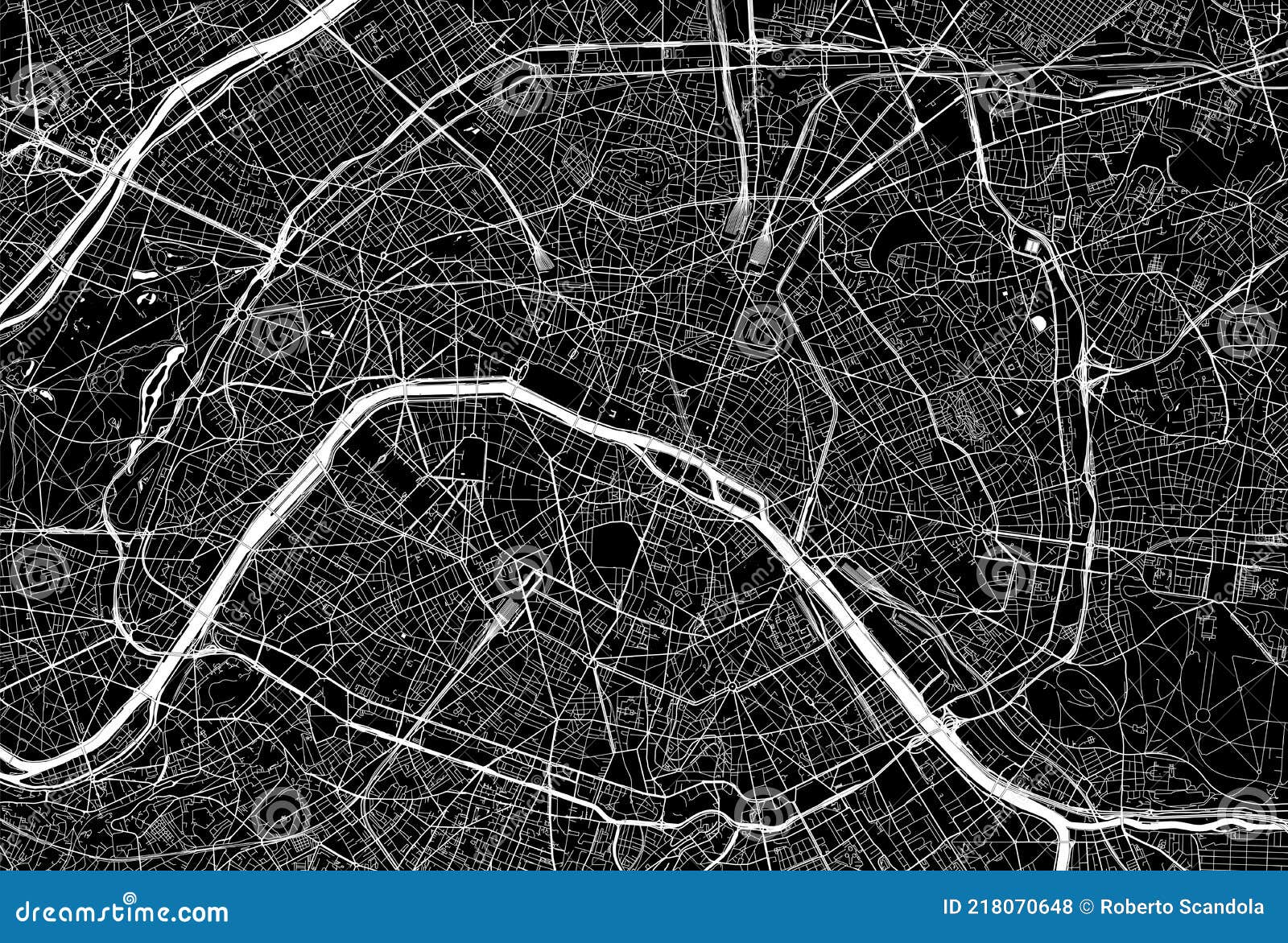 Dark Area Map of Paris, France Stock Vector - Illustration of european ...