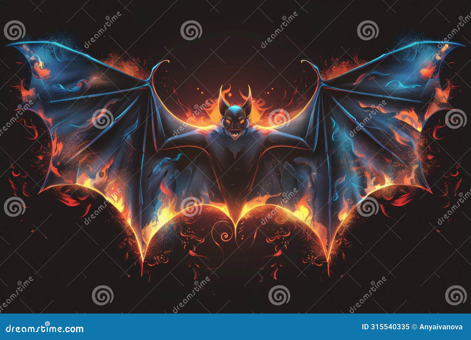 A Dark Background with a Blue and Red Fire Bat, a Magical Creature Made ...