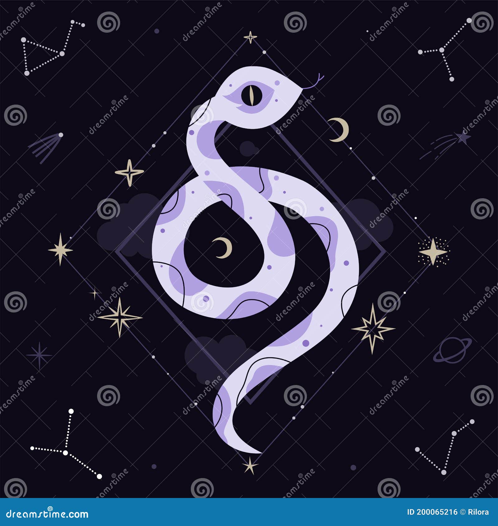 Dark Background with Celestial Snake, Geometric Shapes and Stars ...