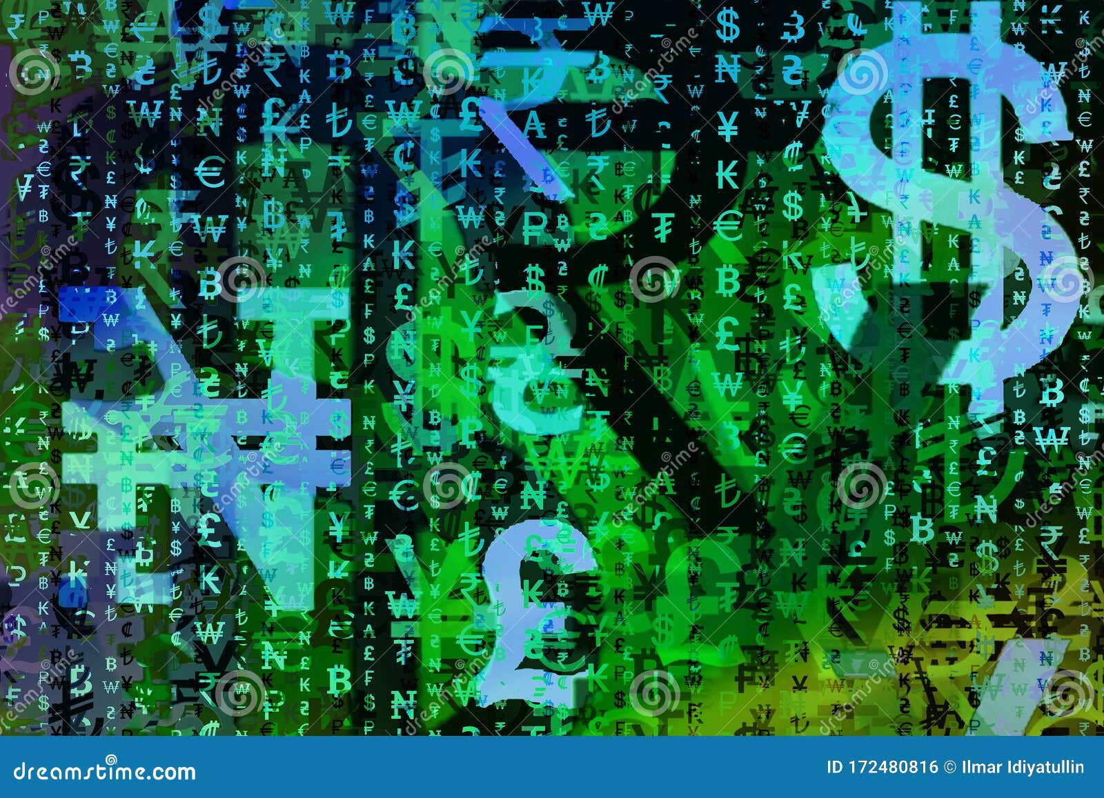 Dark Background Consisting of Colored Currency Signs of Different ...
