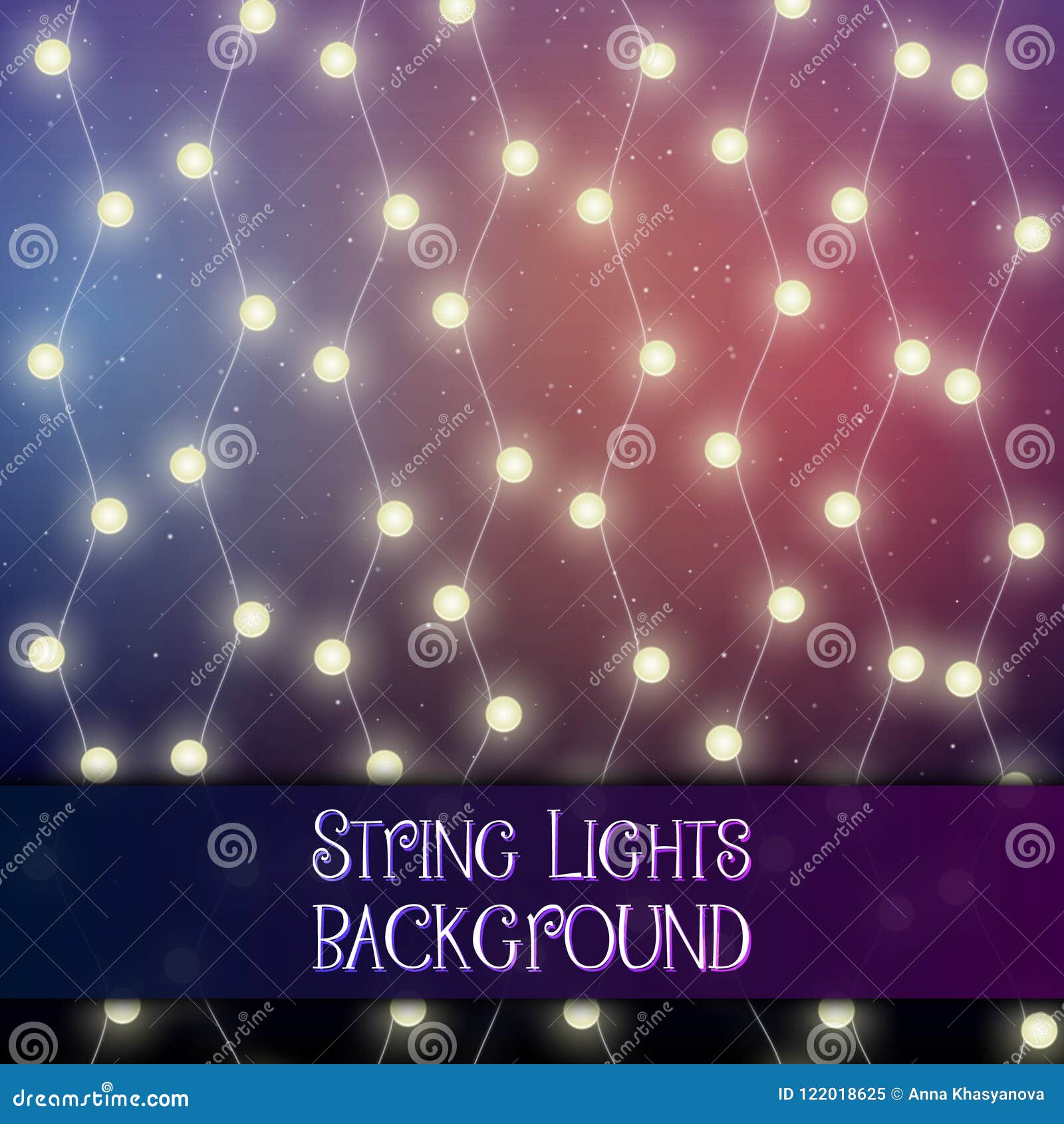 Dark Background with Decorative String Lights. Bright Shining Light ...