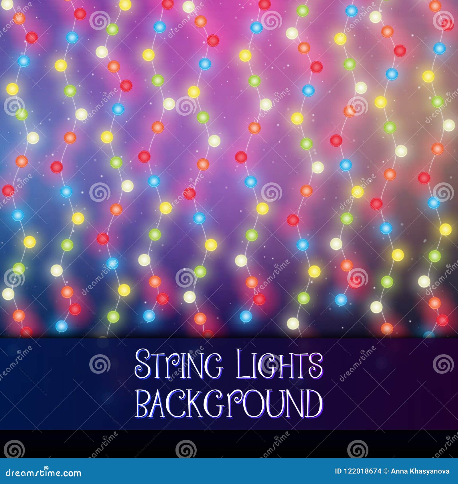 Dark Background with Decorative String Lights. Bright Shining Light ...