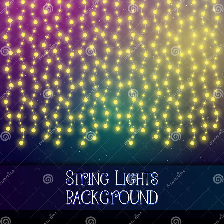 Dark Background with Decorative String Lights. Bright Shining Light ...