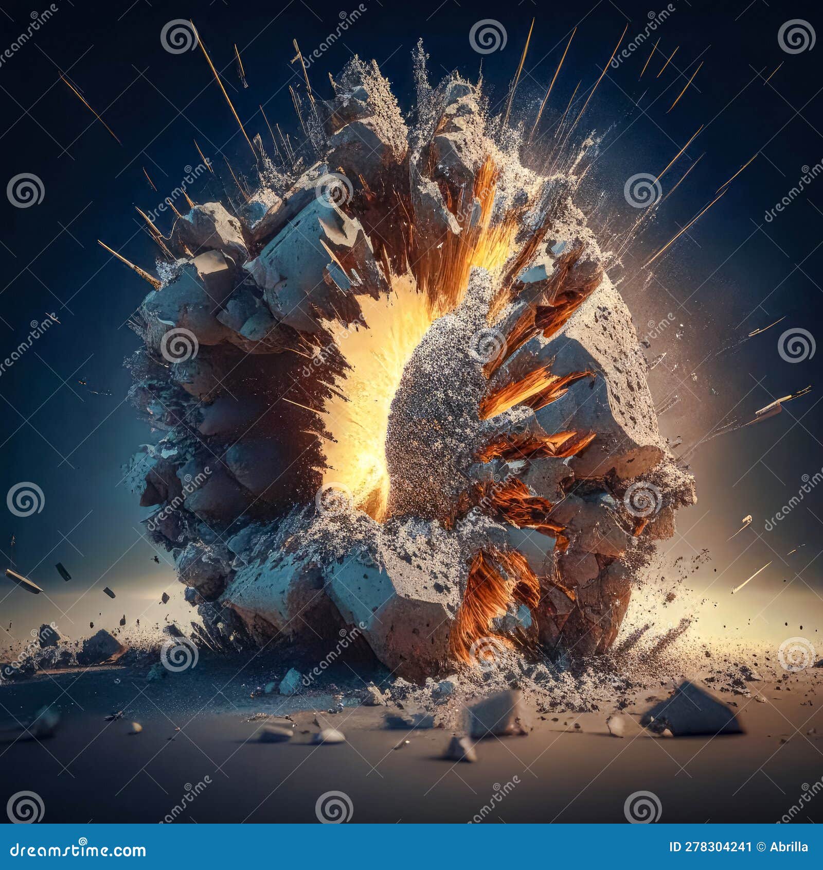 On a Dark Background, Pieces of Brown Stone Explode and Crack ...