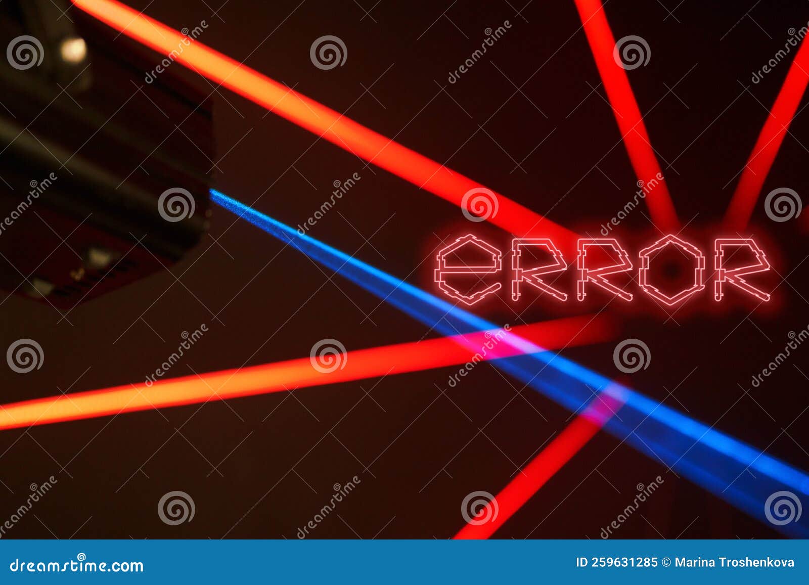 Dark Background with Red Laser Beams and Text Error. Stock Image ...