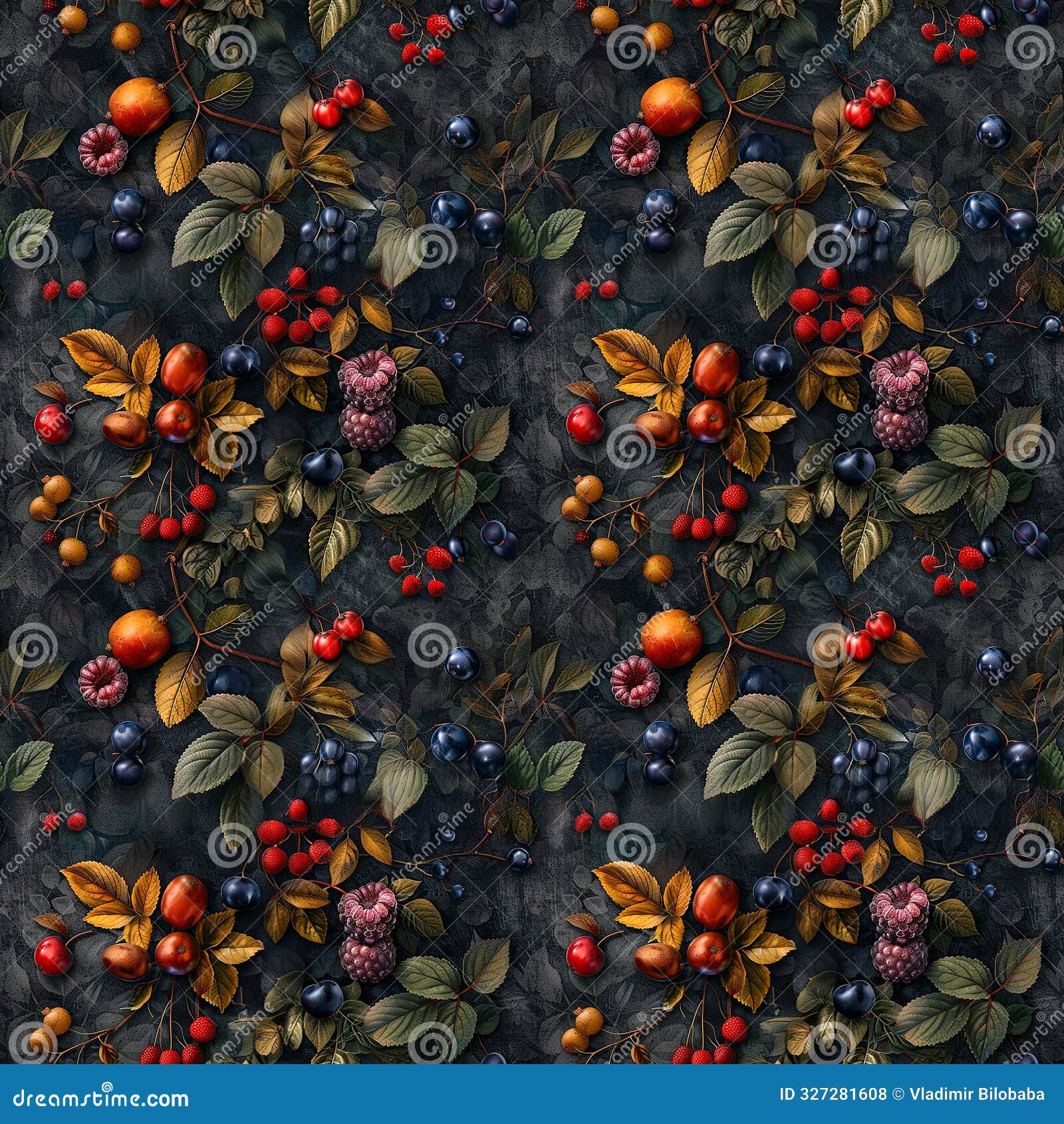 A Seamless Pattern of Autumn Berries and Leaves Stock Illustration ...