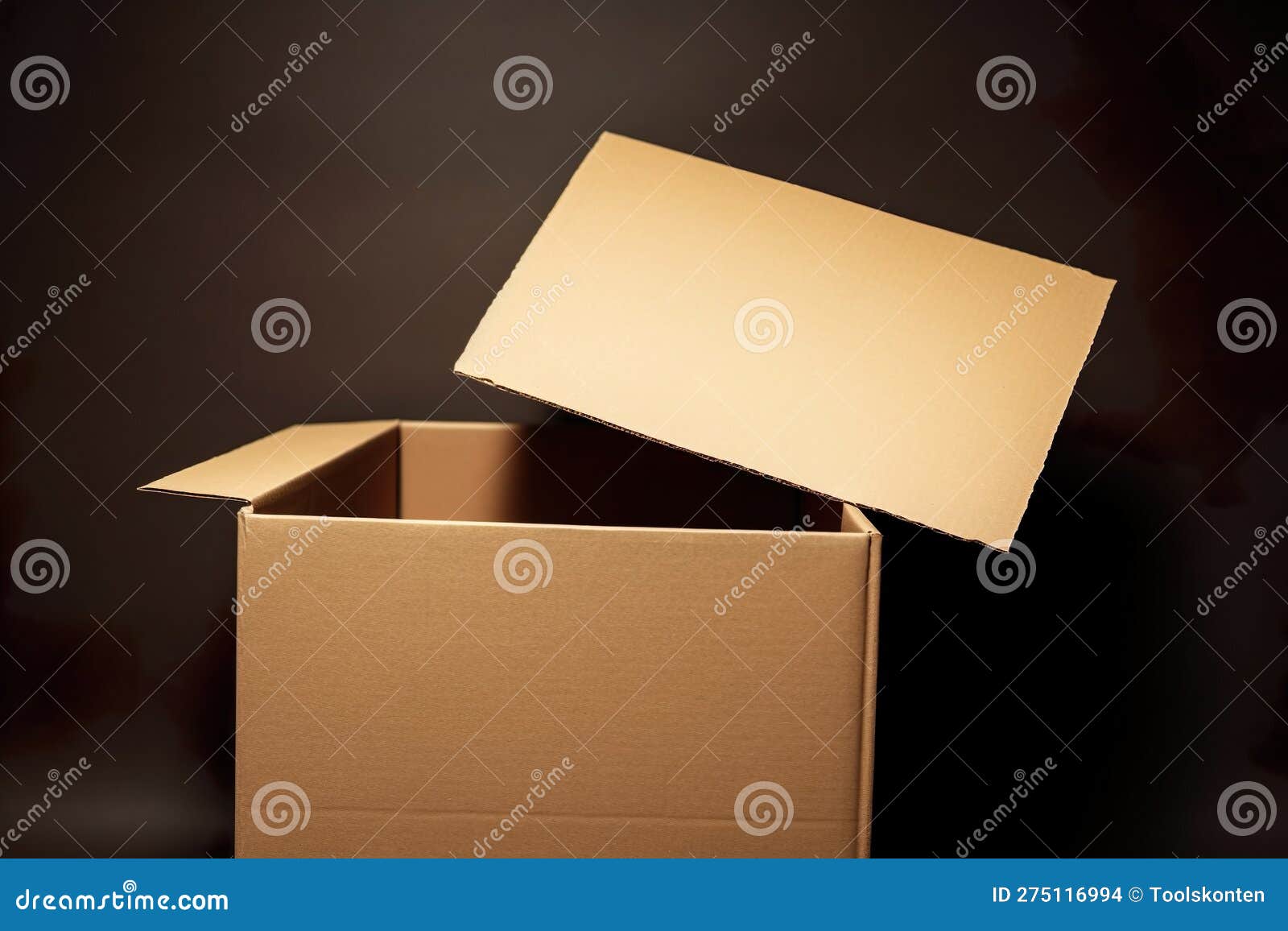 Open Cardboard Box on a Dark Background. Shallow Depth of Field ...