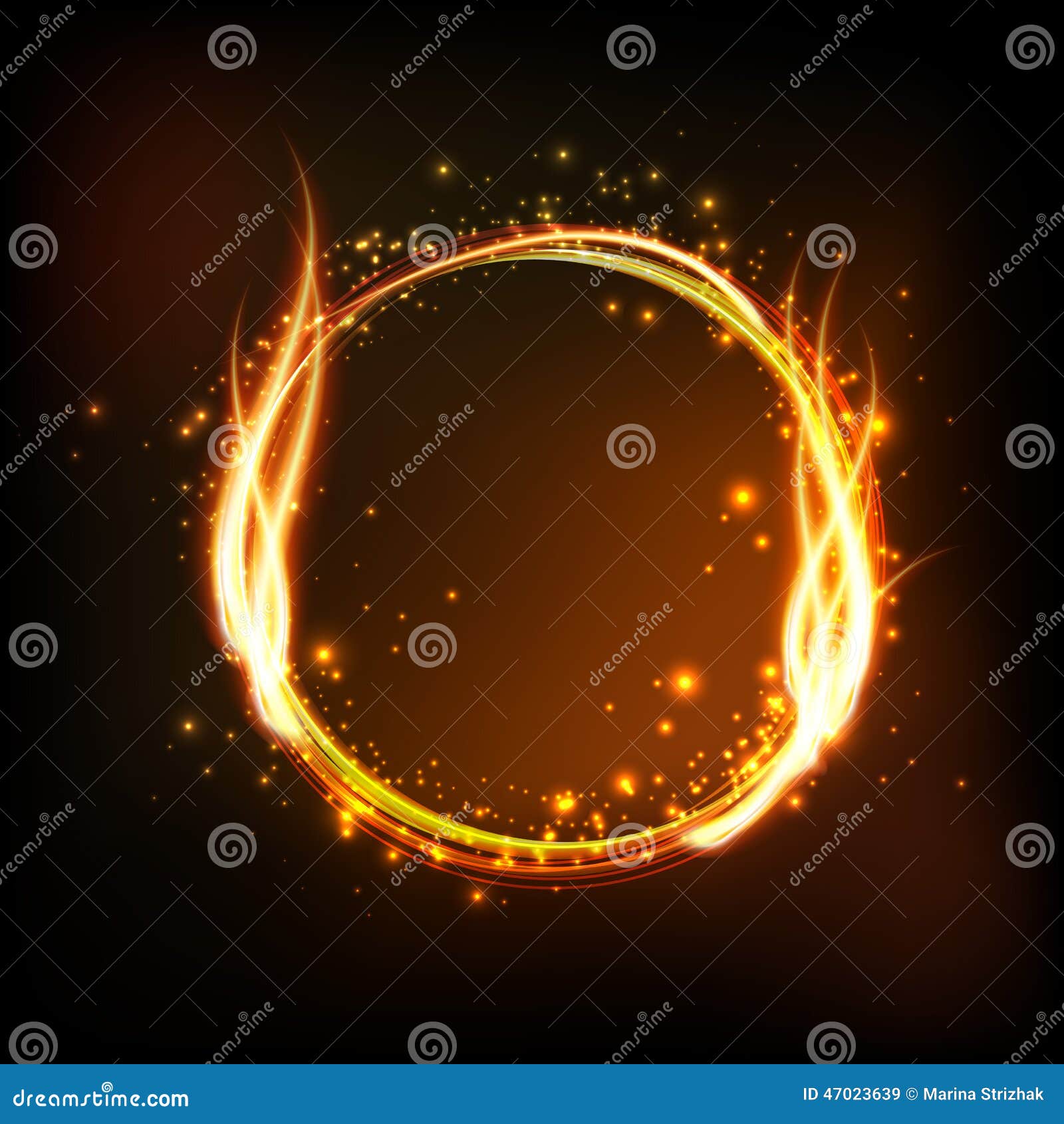 Dark Background with Shiny Round Frame with Flame Stock Vector ...