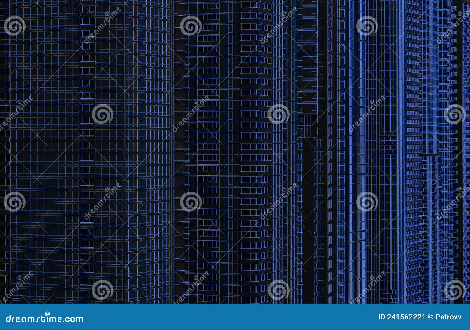 Dark Background with Skyscraper Facades in Lineart Style Stock ...