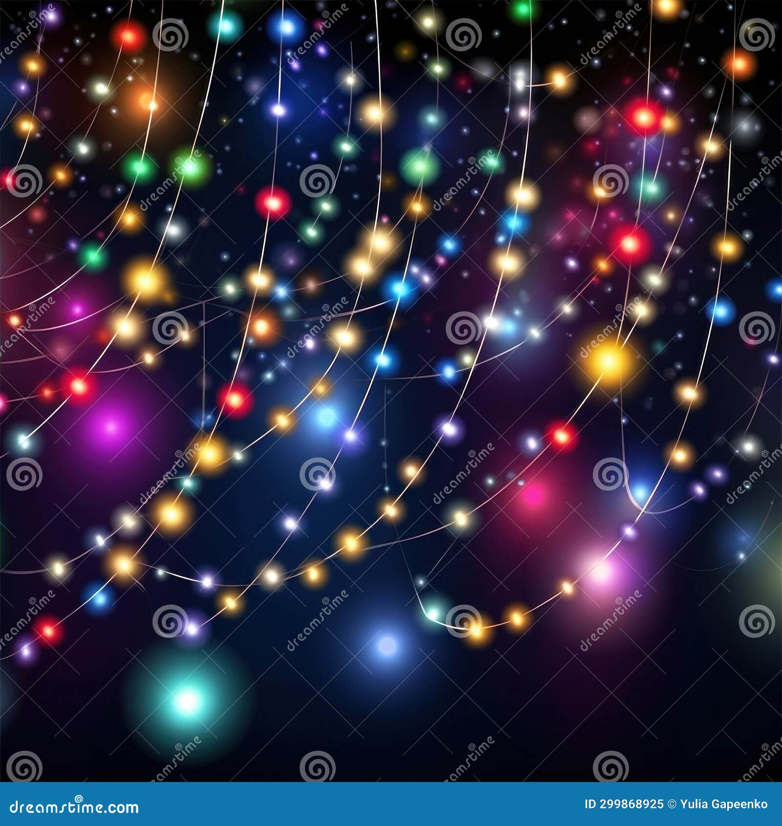 A Dark Background with Twinkling String Lights in Various Colors Stock ...