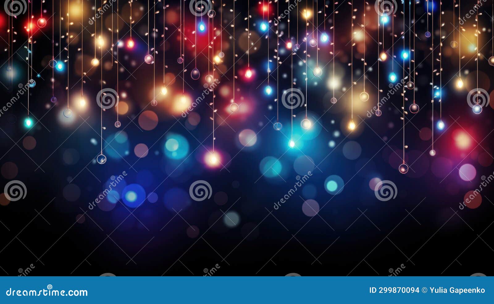 A Dark Background with Twinkling String Lights in Various Colors Stock ...
