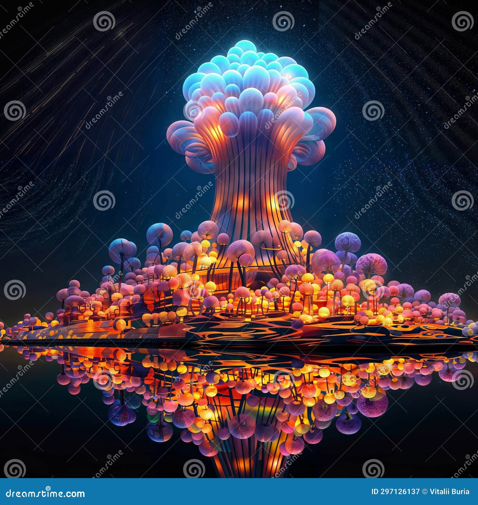 3d Illustration of Nuclear Explosion Over Dark Background with ...
