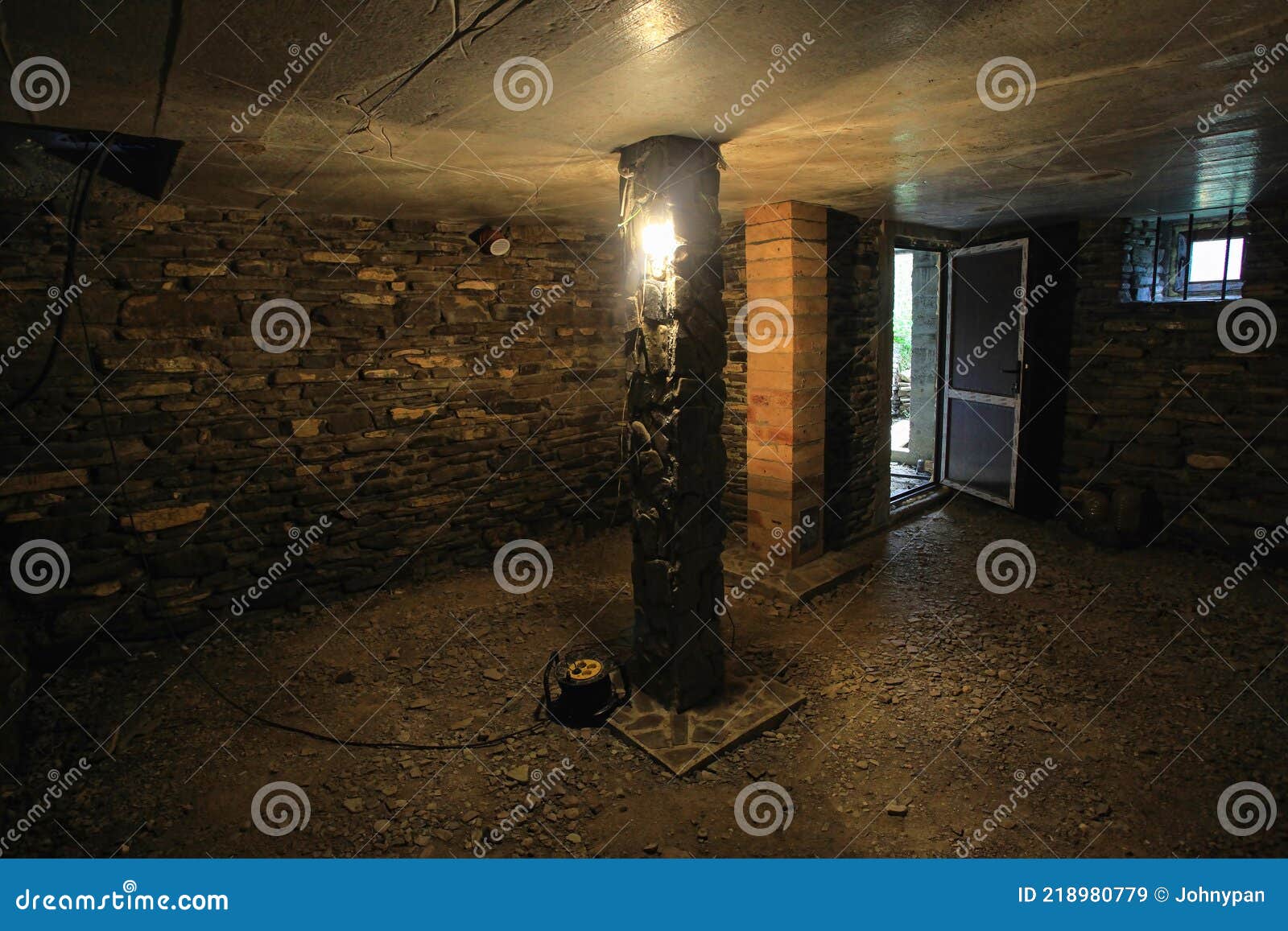 Dark basement with stone stock image. Image of abstract - 218980779