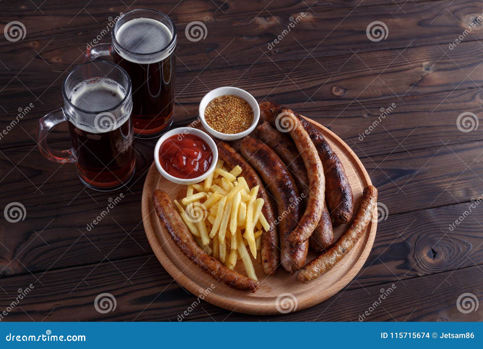 Dark Beer and Appetizing Beer Snacks Set. Top View on Table with Stock ...