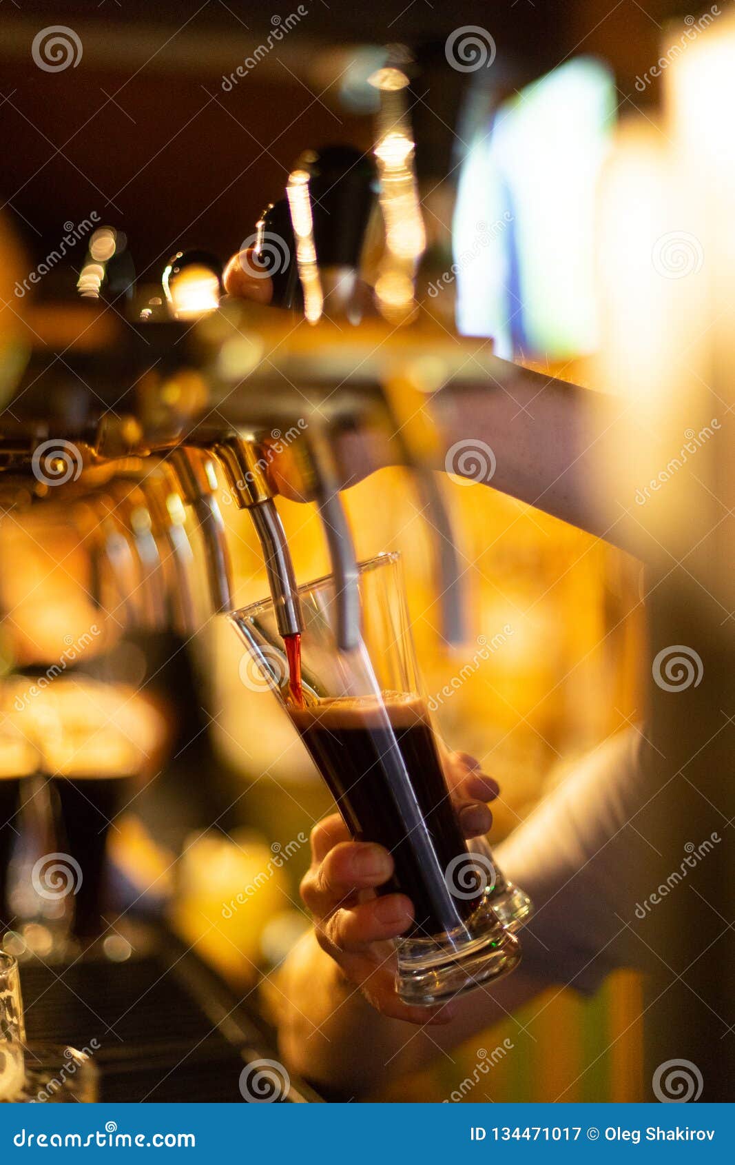 Dark Beer is Poured into a Glass of Beer Tap Stock Image - Image of ...