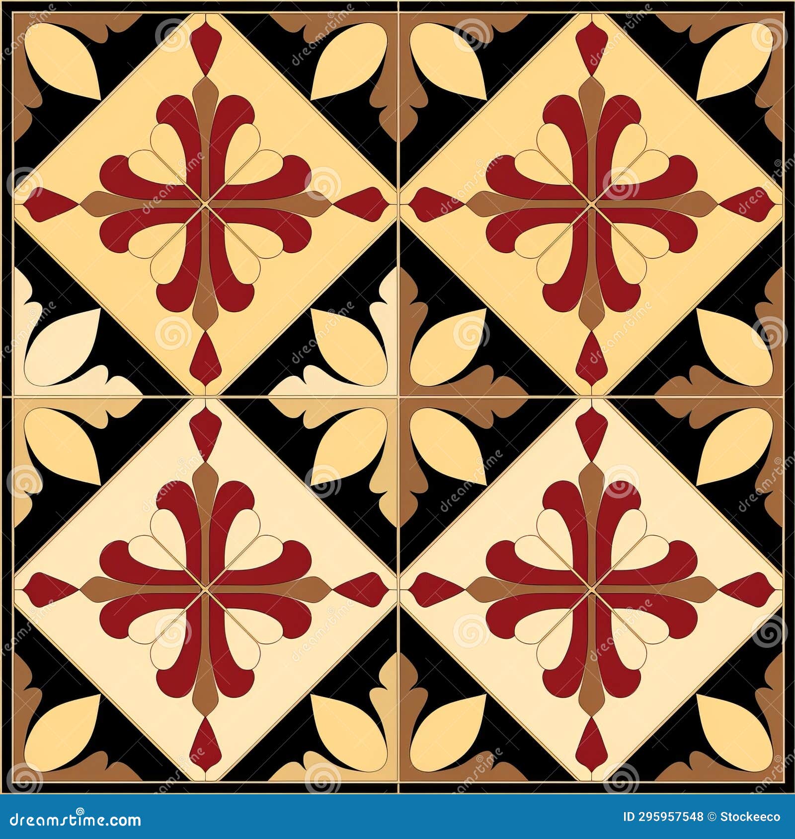 Dark Beige and Amber Damask Tile Pattern with Red and Black Images ...