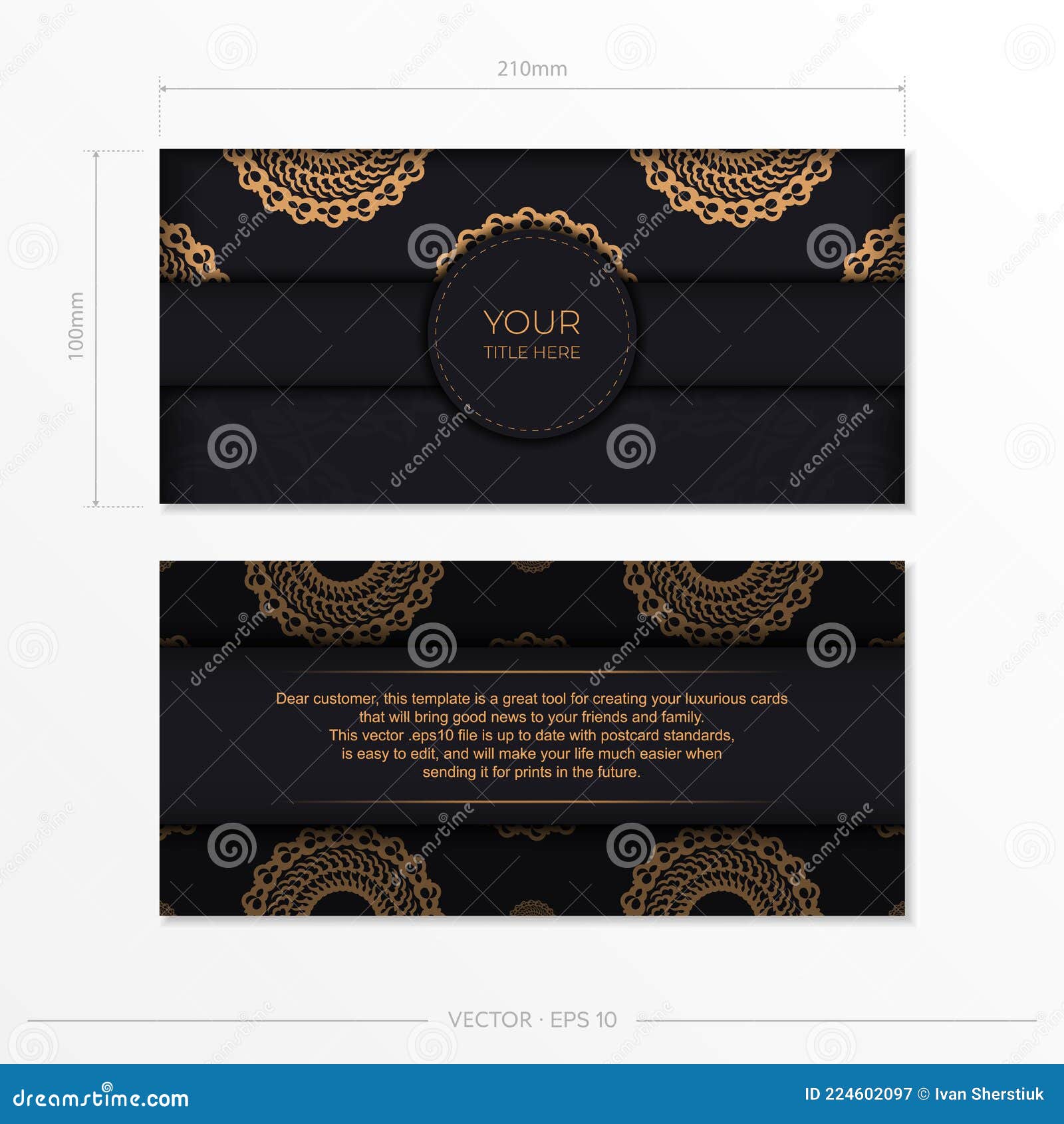 Dark Black Gold Invitation Card Template with White Abstract Ornament ...