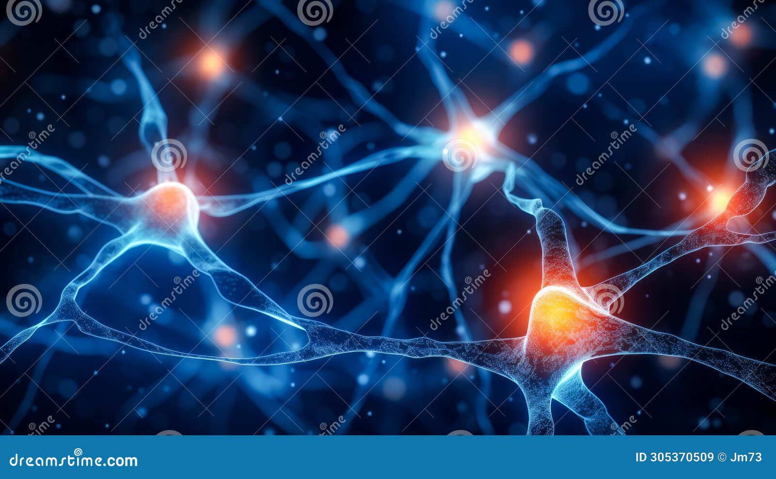 Dark Blue Background with Abstract Neuron Network Cells and Glowing ...