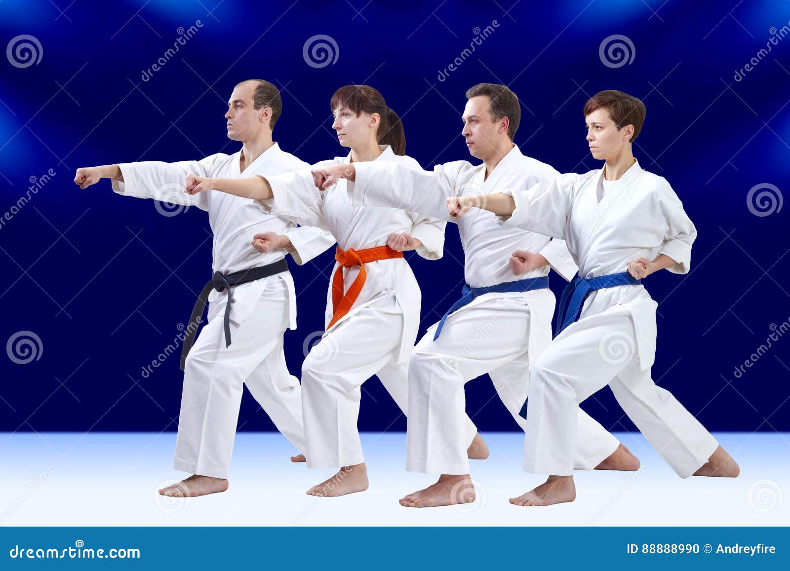 On a Dark Blue Background Adult Athletes are Beating Punch Arm Stock ...