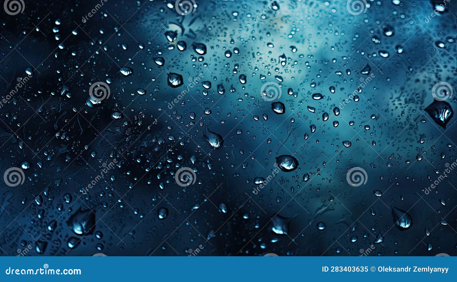 A Dark Blue Background of Raindrops on Glass. Stock Illustration ...