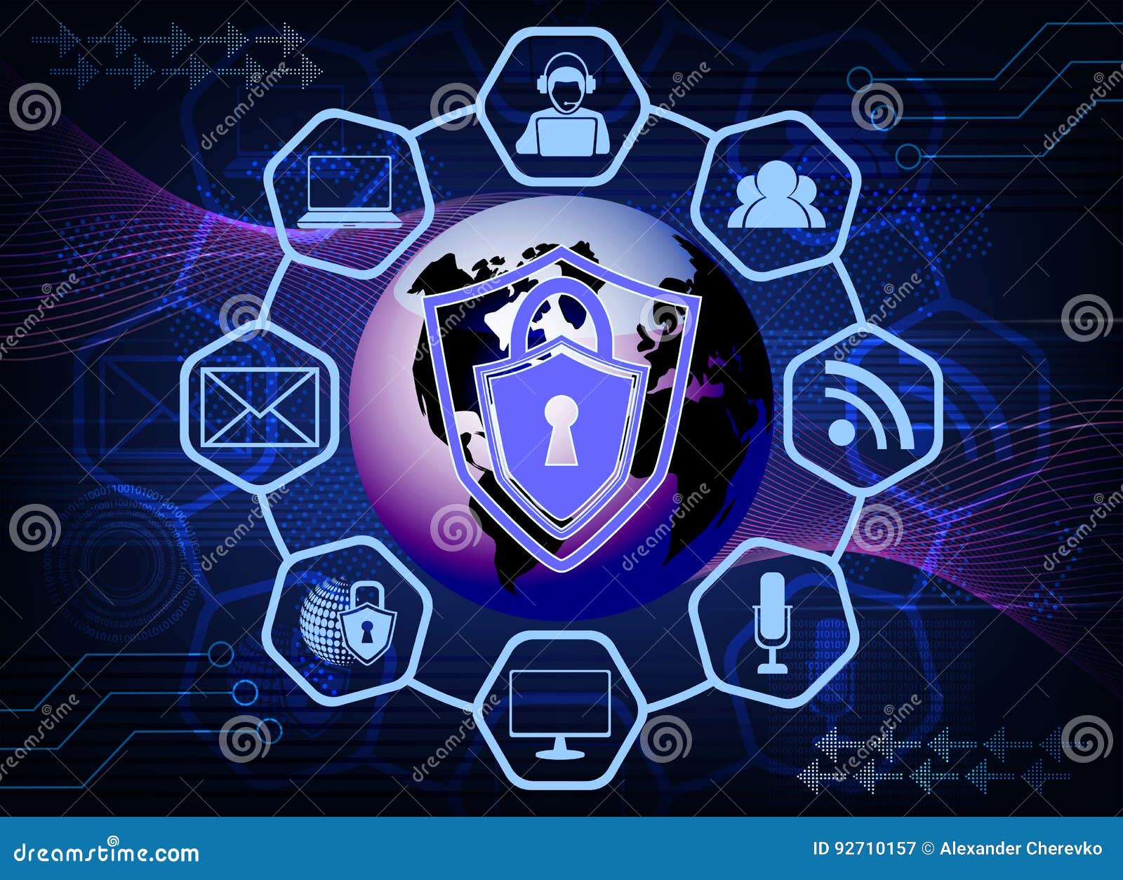 Dark Blue Background with the Symbols of the Internet Stock Vector ...