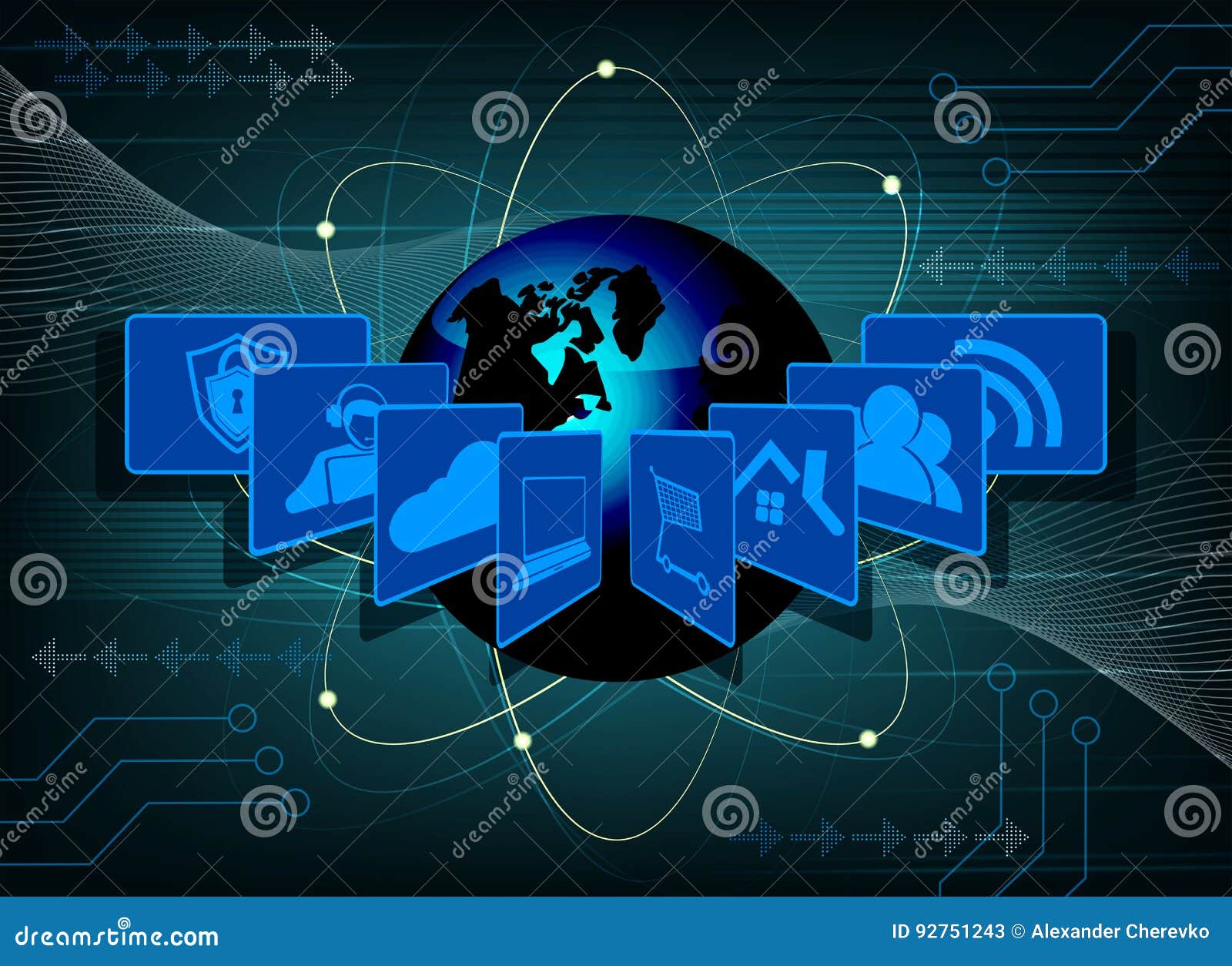 Dark Blue Background with the Symbols of the Internet Stock Vector ...