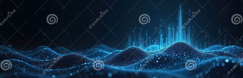 Dark Blue Big Data Visualization Background Illustration. Wavy ...